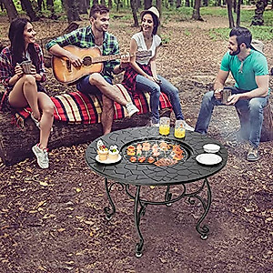 Renatone Bonfire Wood Burning Fire Pit Table, 36 Inch 4-in-1 Outdoor Dining Table, PVC Cover, Multifunctional Metal Round BBQ Garden Fire Bowl with Lid for Garden, Poolside, Backyard