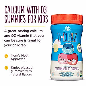 Solgar U-Cubes Children's Calcium with Vitamin D3, 60 Gummies - Strawberry Flavor - Supports Bone & Teeth Health - Non GMO Gluten Free, Dairy Free - 30 Servings
