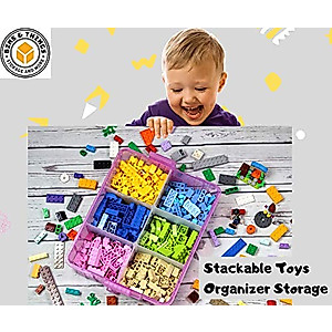 Bins & Things Stackable Toys Organizer Storage Case Compatible with LOL Surprise Dolls, LPS, Shopkins, Tsum Tsum, Calico Critters and Lego - Portable Adjustable Box w/Carrying Handle