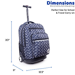 J World New York Sundance Rolling Backpack Girl Boy Roller Bookbag, Black and White, 20 X 13 X 9 (H X W X D)