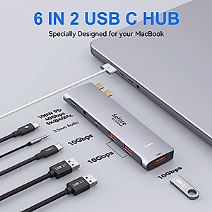 USB C Adapter for MacBook Pro/Air M1 M2 2023 2022 2021 13" 15" 16",USB C Hub 6 in 2 MacBook Pro Accessories with 10Gbps 3*USB 3.1,USB C Data Transfer,3.5mm Audio and 100W Thunderbolt 3 PD Port