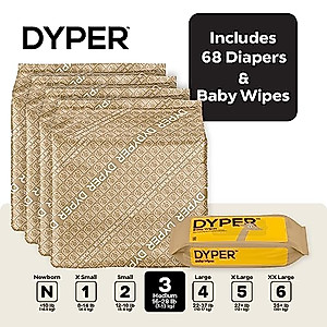 DYPER Viscose from Bamboo Baby Diapers Size 3 + Wipes | Honest Ingredients | Cloth Alternative | Day & Overnight | Made with Plant-Based* Materials | Hypoallergenic for Sensitive Skin, Unscented