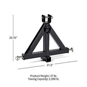 Titan Attachments Trailer Hitch 2" Receiver 3 Point Cat 1 HD D-Ring Drawbar