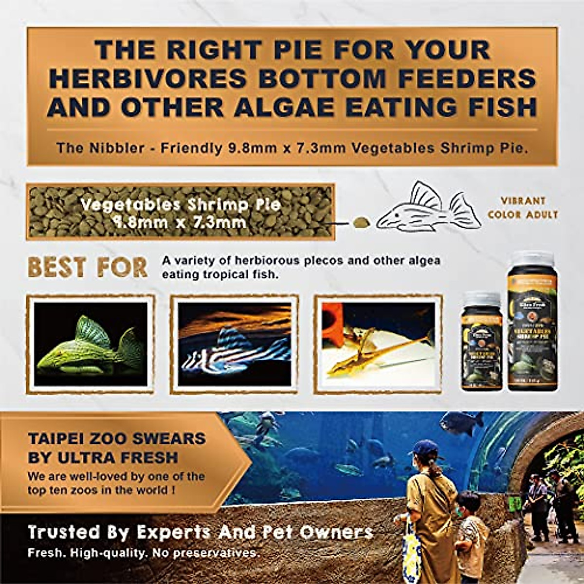 Ultra Fresh Algae Wafers Pleco Food, Spirulina & Algae, Sword Prawns, Balanced Diet, Color Enhancing, All Natural Ingredients, for Algae Eaters, Bottom Feeders, Vegetables Shrimp Pie, 2.12oz