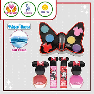 Townley Girl Disney Minnie Mouse Zipper Cosmetic Train Case With Lip Gloss, Lip Balm, Hair Clips, Nail Stickers, Scrunchie and More, Ages 3+, for Parties, Sleepovers and Makeovers