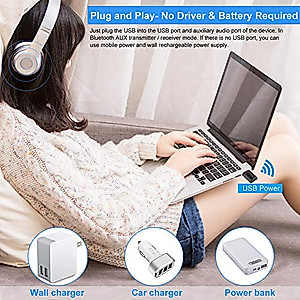 Bluetooth Receiver Transmitter, KINDRM 4in1 Mini USB Bluetooth 5.0 Audio Transmitter & Wireless Bluetooth 3.5mm Aux Adapter Receiver for Car/Home Stereo Headphones Speakers TV PC Projector CD (Black)