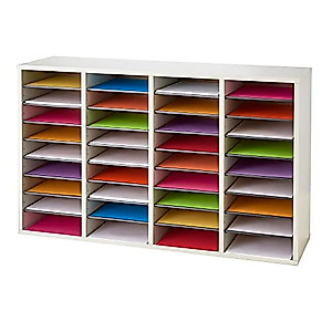 Safco Products 9424GR Wood Adjustable Literature Organizer, 36 Compartments, Durable Construction, Sturdy Strength, Removable Shelves, Stackable, Home Office, Craft Rooms, Classroom Mailbox