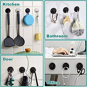 BARONAGE 8 Pack Adhesive Hooks, Towel Hook for Hanging Heavy Duty Waterproof Stainless Steel Robe Coat Hooks Black Wall-Hooks Stick on Bathroom Kitchen Home Door Bedroom
