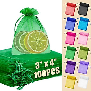 Luceinvita 100pcs Organza Bags 3x4 Inch Small Favor Bags Organza Drawstring Gift Bags Pouches for Wedding Candy Party Baby Shower (Green)
