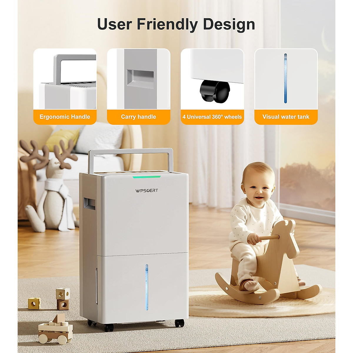 Wpsoert 4,000 Sq.Ft Dehumidifier for Basement with Drain Hose, 45 Pints Dehumidifiers for Home Large Room, Bedroom Intelligent Humidity Control with Auto Shut Off, Auto Defrost, Dry Clothes, 24H Timer