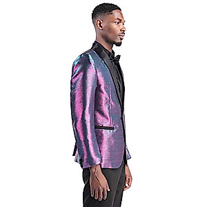 Mens Magic Color Tuxedo Suit Jacket Luxury Slim Fit Dress Blazer Prom Sport Coat,Pink/Gold,Small