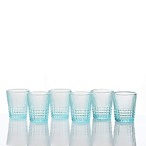 Fortessa Malcolm Double Old Fashioned Cocktail Glass 6 Pack, 11.5-Ounce, Pool Blue