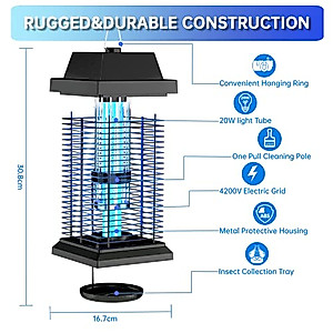WVV Bug Zapper,4000V Electric Mosquito Zapper Indoor, Mosquito Killer,20W Waterproof UV Light Insect Fly Trap for Home Backyard Garden