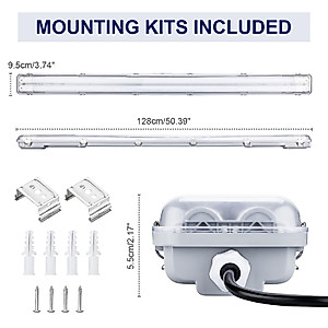 BRILLIHOOD 4Ft LED Vapor Tight Light Fixtures, 48W, 4200LM, 6000K Bright White, Clear Cover, IP65 Waterproof Vapor Proof Lights for Car Wash, Garage, Walk in Freezer, Indoor Outdoor Lighting, 8-Pack