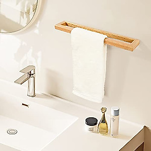 CRAFT KITTIES Wall Mounted Towel Rail, Hand Towel Holder, 18” Towel Rack for Bathroom, Wooden Rustic Towel Rail (Red Oak Wood)