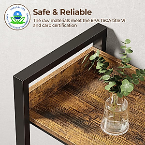 Rolanstar Bookshelf 5 Tiers with 4 Hooks, Triple Bookcase with Open Display Shelves, Industrial Wide Bookshelf with Metal Frame for Living Room, Office, Rustic Brown