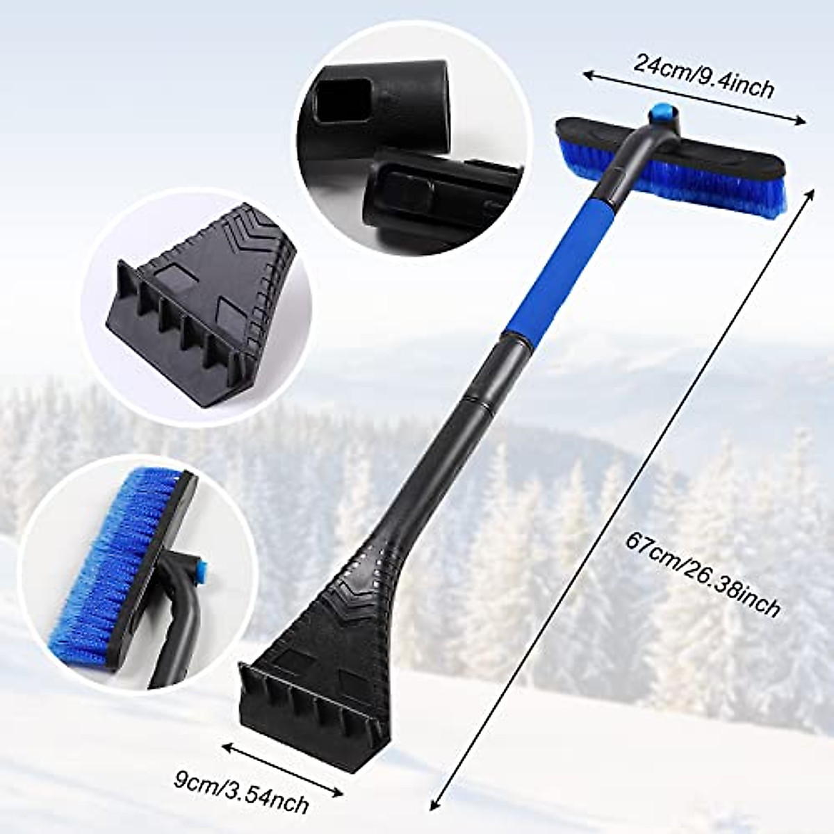 Rousytn 32" Extendable Ice Scraper Snow Brush, Snow Scraper Brush for Car Windshield, Detachable Snow Removal Tool with Foam Grip for Cars, Trucks, SUV