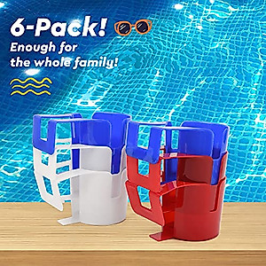 Impresa Pool Drink Holders - 6 Pack- Swimming Pool Supplies - Above Ground Pool Cup Holders for Drinks - Spill-Resistant and Fits Most Pools (Red, White, and Blue)