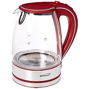 Brentwood Appliances KT-1900R Tempered Glass Tea Kettles, 1.7-Liter, Red