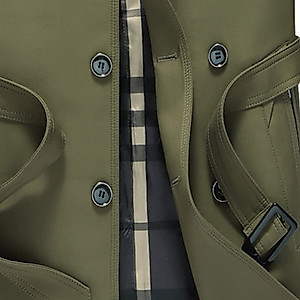 Maiyifu-GJ Mens Casual Double Breasted Trench Coat Casual Lapel Slim Windbreaker Jacket Warm Stylish Long Overcoat with Belt (Armygreen,Large)