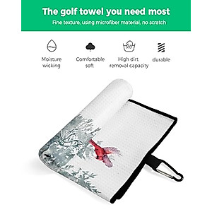 Golf Towel Christmas Reindeer Cardinal Cedar,Waffle Pattern Microfiber Club Cleaner Golf Towels with Carabiner Clip for Women Men Dad,Xmas Animal Plant Silhouette Golf Towel for Golf Bags,24x16in