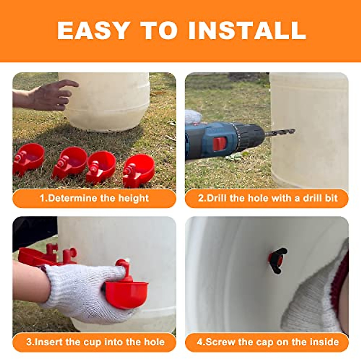 Belinova Chicken Water Cups 12 Pack,3/8 Inch Automatic Chicken Water Feeder,Geese,Quail,Poultry Waterer Kit for Ducks,BirdsWater Bowls…