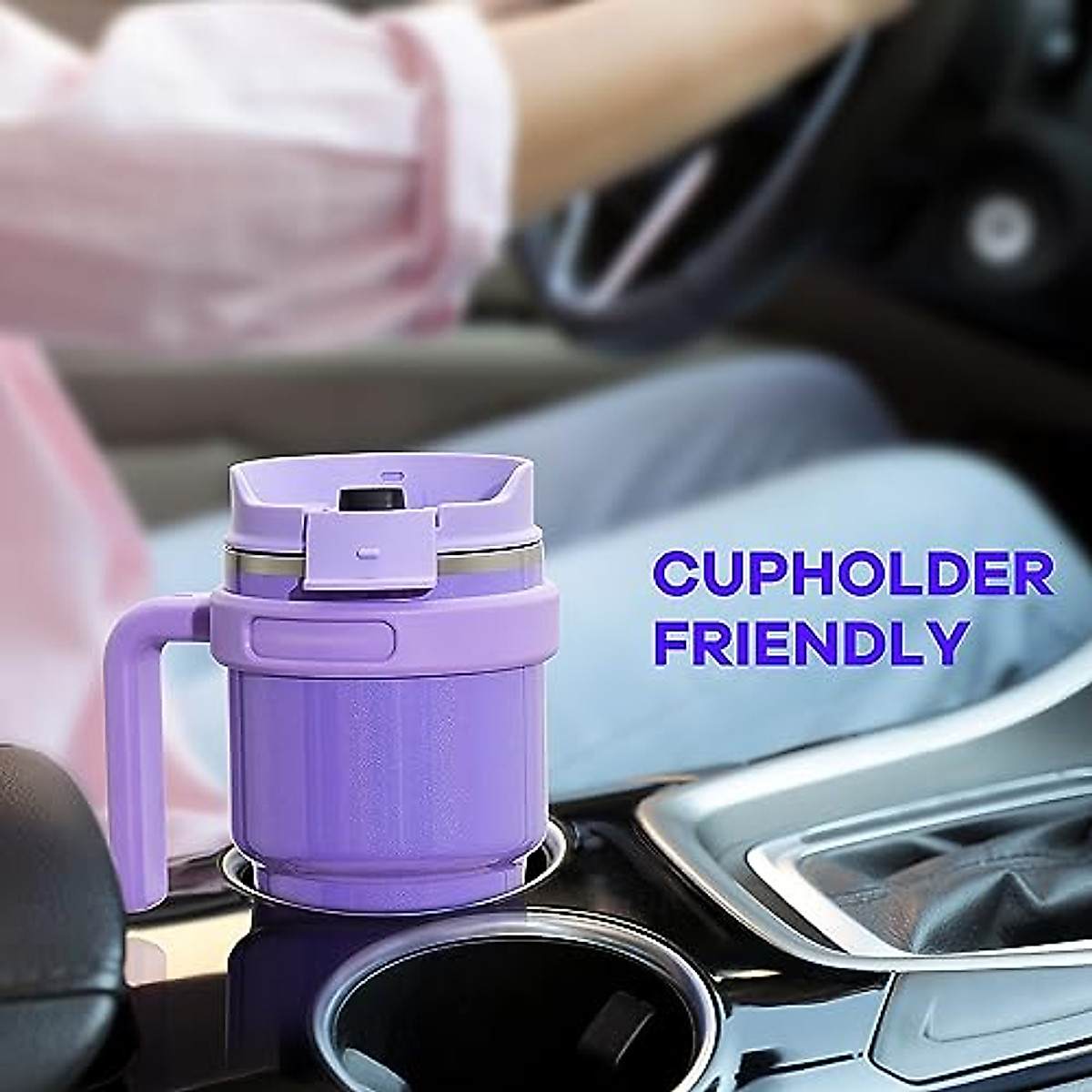 ALOUFEA 20 oz Insulated Coffee Mug Tumbler with Handle, Stainless Steel Travel Mug Tumbler with Lid and Straw,Double Wall Vacuum Leak Proof Ice Coffee Thermal Cup, Navy