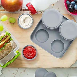 Pudy Roll 4 Pack 4.5 Oz Glass Condiment Containers With Leakproof Lid, Reusable Dipping Sauce Cups Set, BPA-Free, Grey