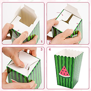 Whaline 24 Pack Watermelon Popcorn Boxes Snack Treat Favor Boxes Melon Print Candy Cookie Container for Watermelon Theme Birthday Favors Movie Night Party Supplies Decoration, 2 Design