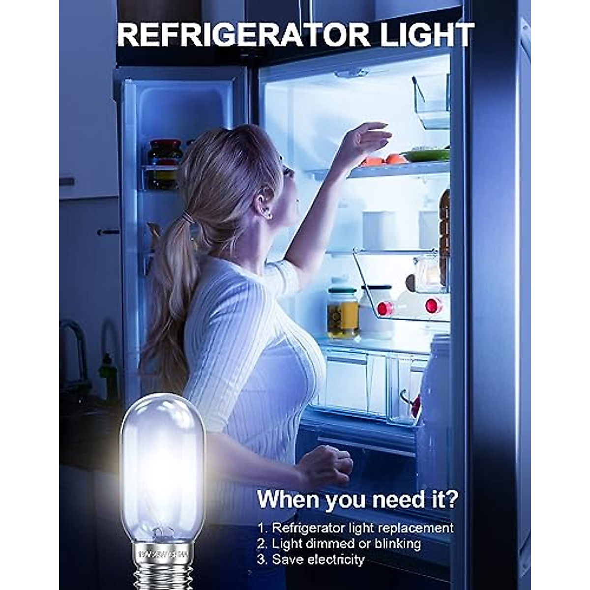AXKJEVY Refrigerator Light Bulb 40 Watt 297048600 241552802 Compatible with Frigidaire Kenmore Whirlpool Electrolux KitchenAid Fridge Light Bulbs Replacement Freezer Bulb T8 E17 Lamp Light (3)