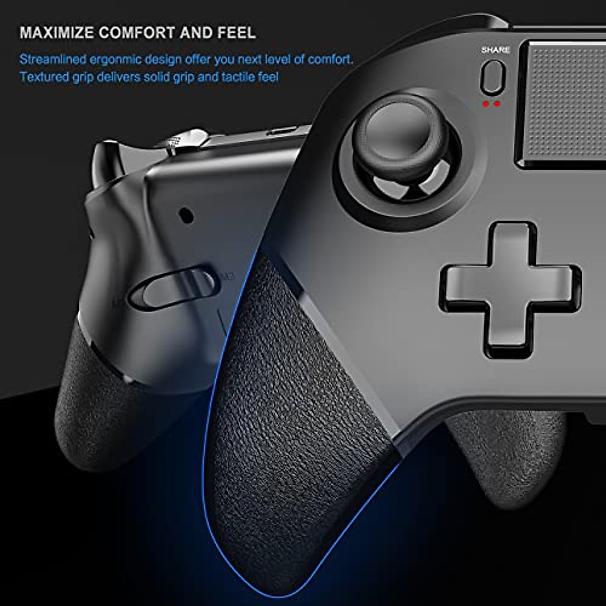 GCHT GAMING Wireless Pro Controller for PS4/PS4 Slim/PS4 Pro Compatible PC, Steam, Android and iOS, MAC, with Back Buttons, Turbo, Vibration, Game Joystick Gamepad Wireless/Wired (Dark Black)