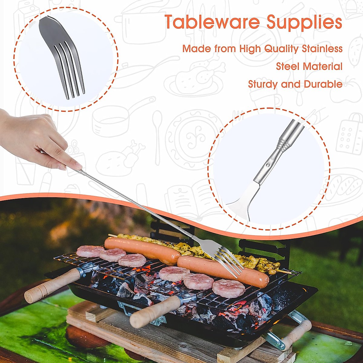 Gjinxi Telescopic Extendable Long Fork, Stainless Retractable Extended Telescoping Fork, Long Extension Dinner Forks for Eating, Extending Fork for Dinner Fruit Dessert Fork 8.6~25.6in (1pc)