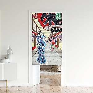Moslovstar Japanese Noren Door Curtain Ukiyo-e Senso-ji Asakusa Tokyo Doorway Curtain Bistro Kitchen Restaurant Decor, 33.5" W x 59.1" L