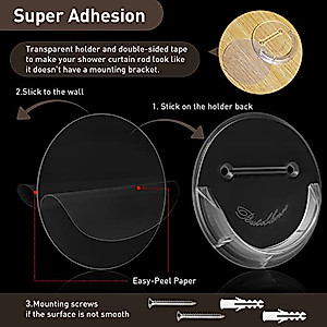 Shower Curtain Rod Holder, Adhesive Shower Rod Tension Retainer for Wall, No Drilling, Heat Resistant, Waterproof, Transparent 4 Pack(Shower Curtain Rod Not Included)