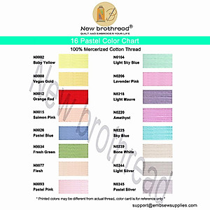 New brothread - 18 Options - Multi-Purpose 100% Mercerized Cotton Threads 50S/3 600M(660Y) Each Spool for Quilting, Serger, Sewing and Embroidery - 16 Pastel Colors