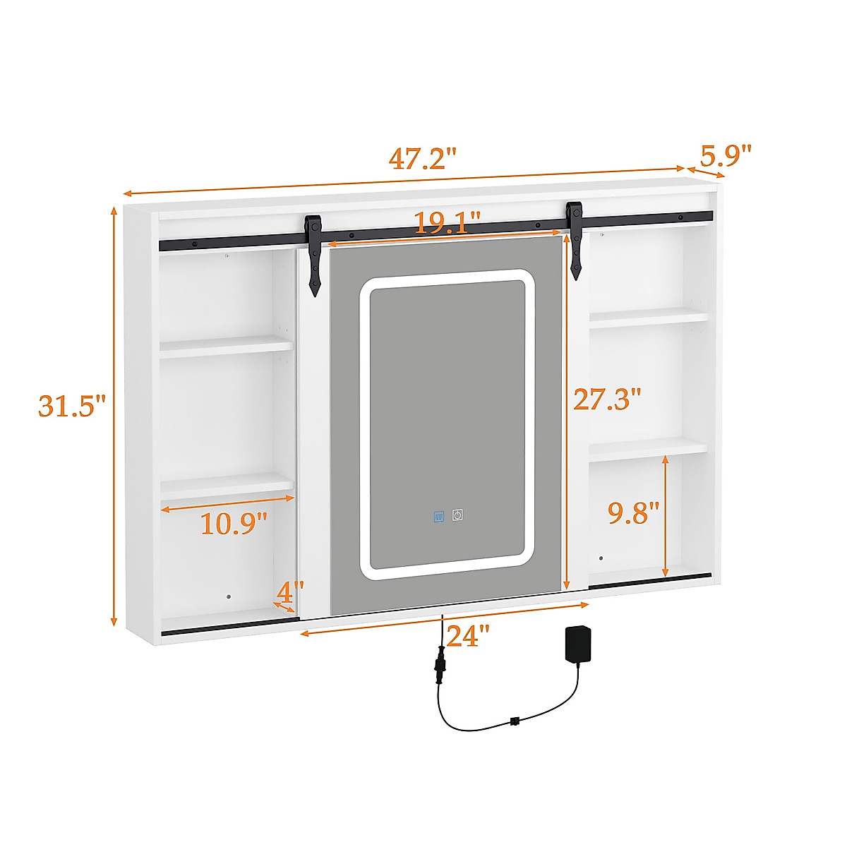 Lovinouse Medicine Cabinet for Bathroom with LED Mirror & Sliding Doors, Extra Large Wall Mounted Storage Cabinet w/ 9 Shelves & Anti-Fog Function, 47.2 X 31.5 Inch, White