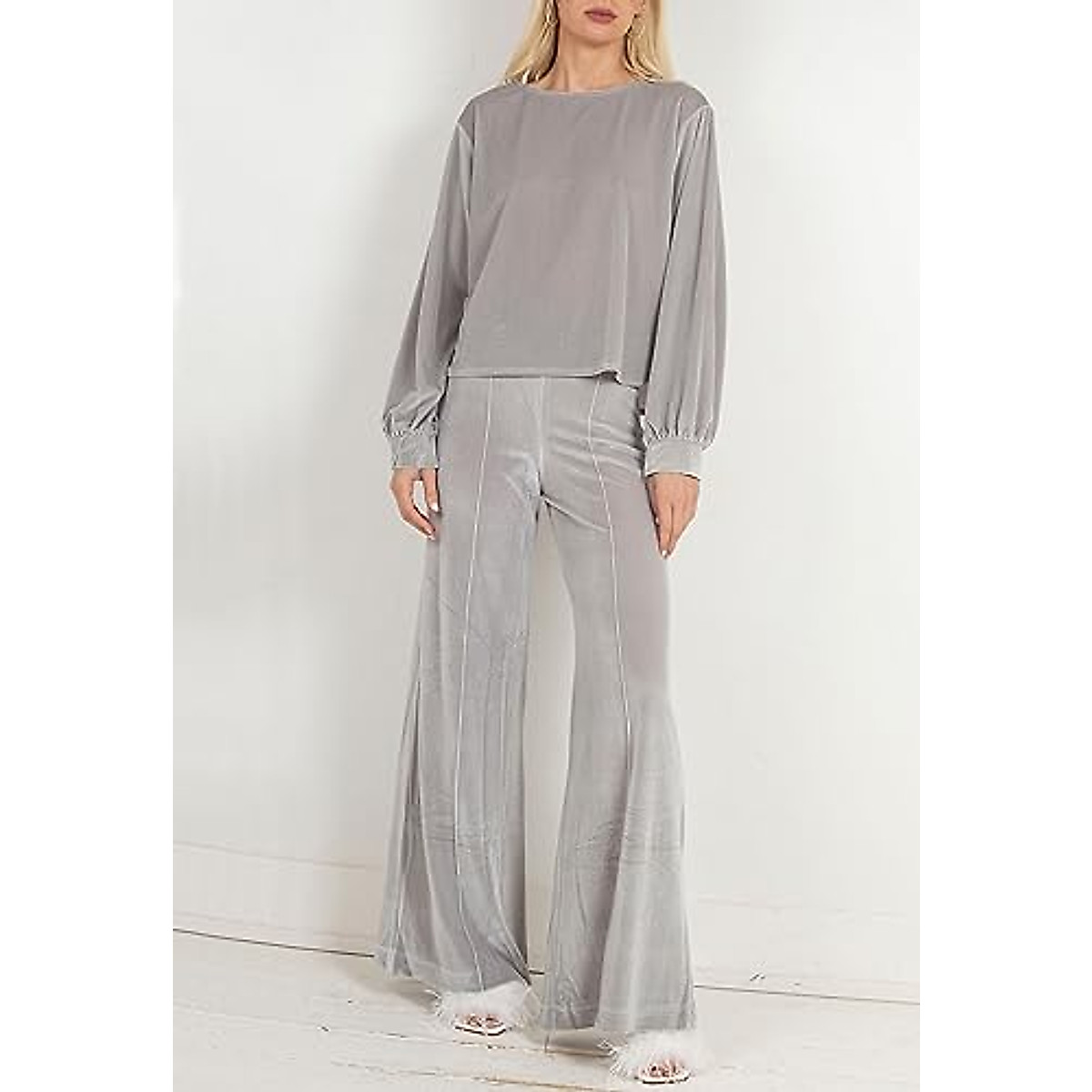 Pink Queen Sweatsuits For Women Set 2 Piece Outfits Pullover Crop Top Loose Long Pants Pajamas Sets Light Grey XL