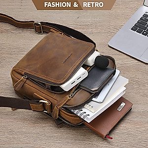 Jack&Chris Leather Messenger Bag for Men, Man Purse Crossbody Bags for Work Business, Brown