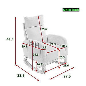 Fabric Rocking Chair Nursery Chair,Modern Upholstered High Back Glider Rocking Armchair,Comfy Rocker with Padded Seat and Wood Base,Two Side Pocket Accent Chair for Living Room Bedroom Office,Pink