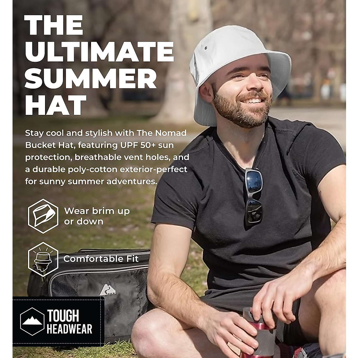 Tough Headwear Summer Bucket Hat - Fisherman Hat - Beach Bucket Hats, Men & Women for Protection White