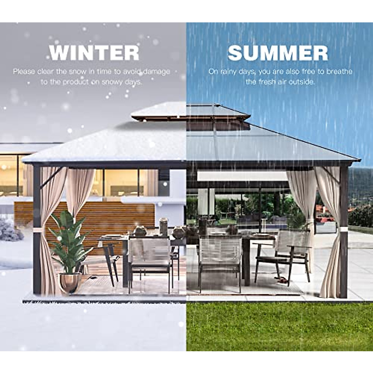 MELLCOM 12x14ft Hardtop Gazebo, Polycarbonate Double Roof Aluminum Gazebo, Outdoor Waterproof Canopy Gazebo with Netting and Curtains for Backyard, Deck, Patio