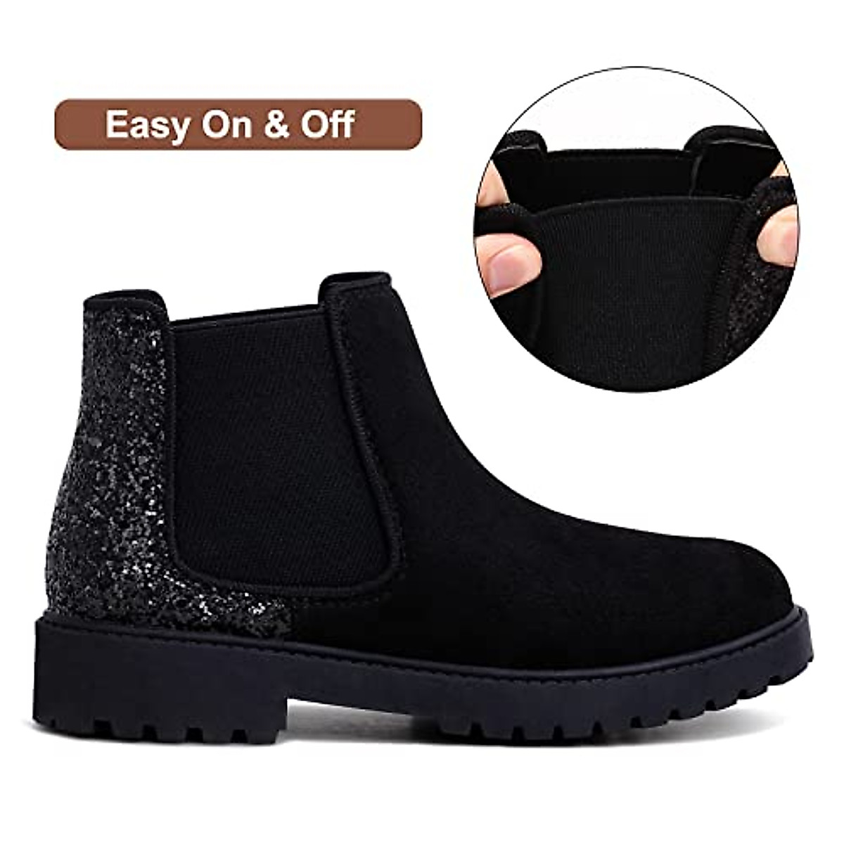 Harvest Land Girl Boots Kids Ankle Boots Warm Side Zipper Boots Low heel Short Booties Winter Snow Boots Anti-Slip Outdoor Shoes for Little Kids/Big Kids Black Size 2