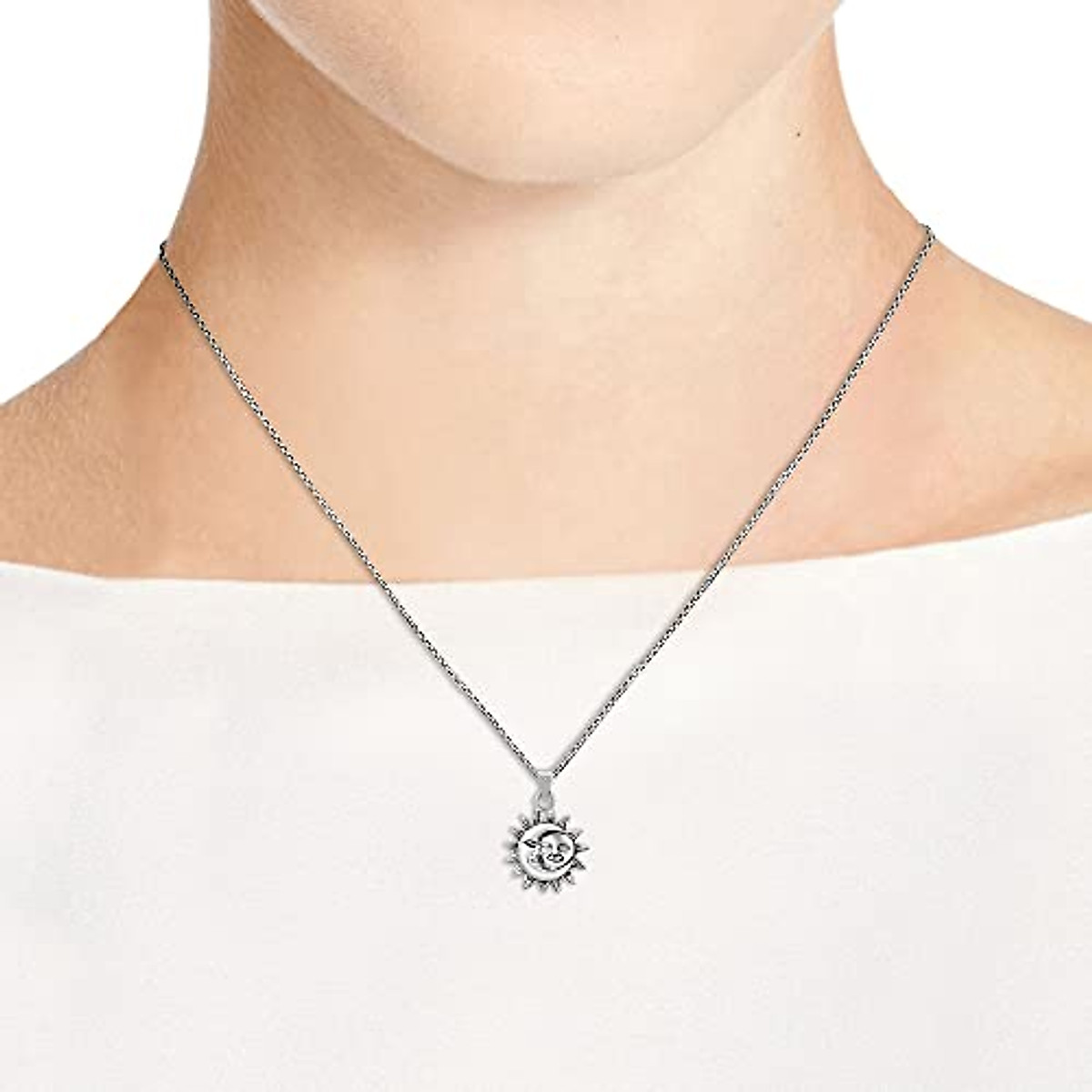 AeraVida Couple Love Celestial Sun And Moon 925 Sterling Silver Necklace