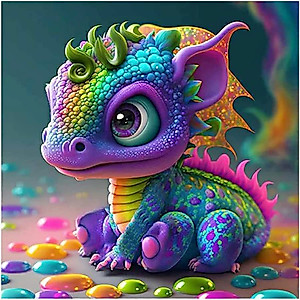 Clendo 5D Diamond Painting Kits for Adults - DIY Colorful Dragon Diamond Art Kits for Beginner Full Drill Cute Diamonds Painting Gem Art for Home Wall Decor 14x14inch