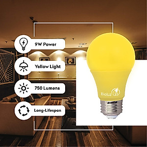 Bioluz LED Yellow Light Bulbs 60W Replacement Non-Dimmable A19 LED Bulbs 4-Pack