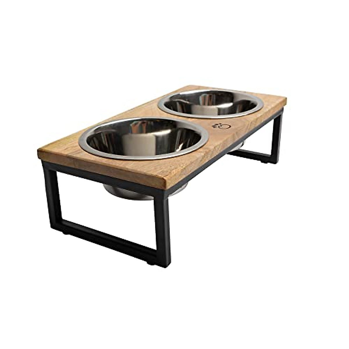 Brave Bark Wood & Metal Feeder - Premium Mango Wood Feeder with Metal Stand, 2 Stainless Steel Bowls for Food or Water Included, Perfect for Dogs, Cats and Pets of Any Size, for Home or Office (Large)