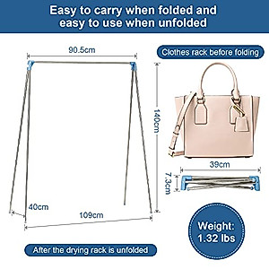 Portable Garment Rack, Folding Clothes Rack, Collapsible Clothing Rack with 10 Mini Foldable Clothes Hangers, Free Installed Lightweight Freestanding Hanger for Indoor Outdoor Travel and Camping