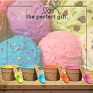 Hammont Ice Cream Bowls and Spoons - Reusable Dessert Bowls and Spoons Set, Durable Plastic Bowls for Party Favor | 4 Bowls and 4 Matching Spoons (Orange, Pink, Light Green, Sky Blue)