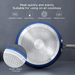 Kitchen Academy Pots and Pans Set Non Stick - 15 Pieces Blue Hammered Cookware Set, Granite Nonstick Coating Induction Compatible for All Stove PFOA&PFOS Free