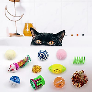 Cat Toys Kitten Toys Assortments, 32 Packs Cat Toys Variety Pack for Kitty, Cat Balls with Bells,Cat Feather Toy, Cat Mouse Toy, Cat Crinkle Balls, Catnip Toys for Indoor Cats Kittens